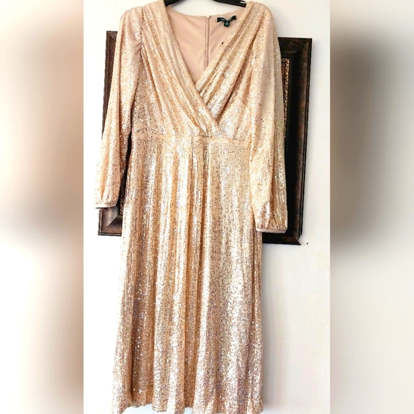 Ralph Lauren | Dresses | Ralph Lauren Elegant Shimmering Gold Women ...